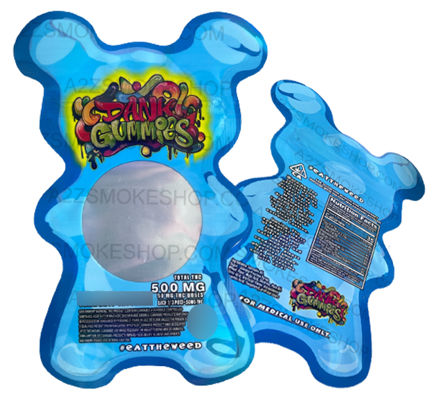 Dank Gummies Cut out 500mg Mylar Bag with window Blue - Packaging Only ...