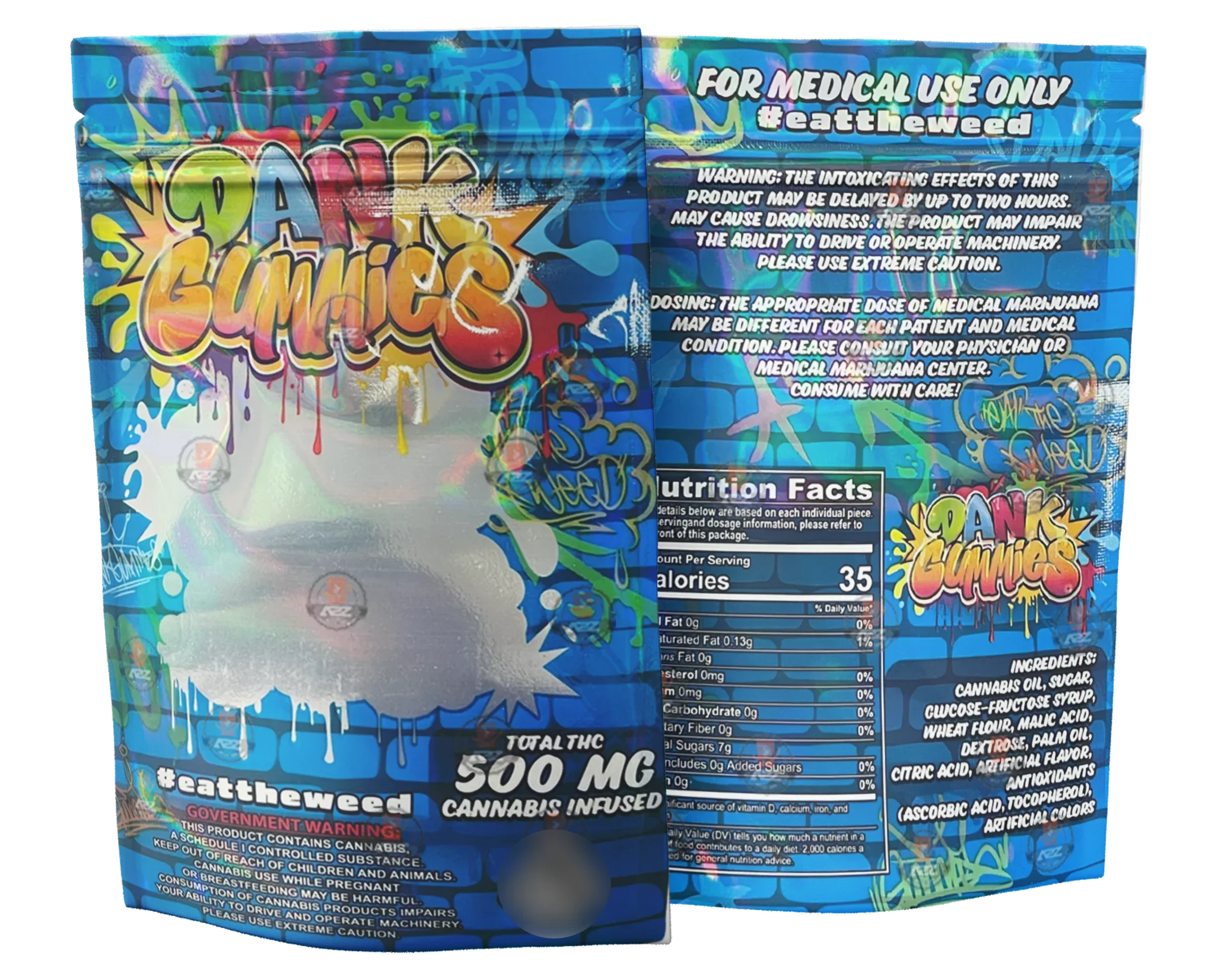 Dank Gummies 500mg Mylar Bag Blue - Packaging Only – Black Unicorn Hub