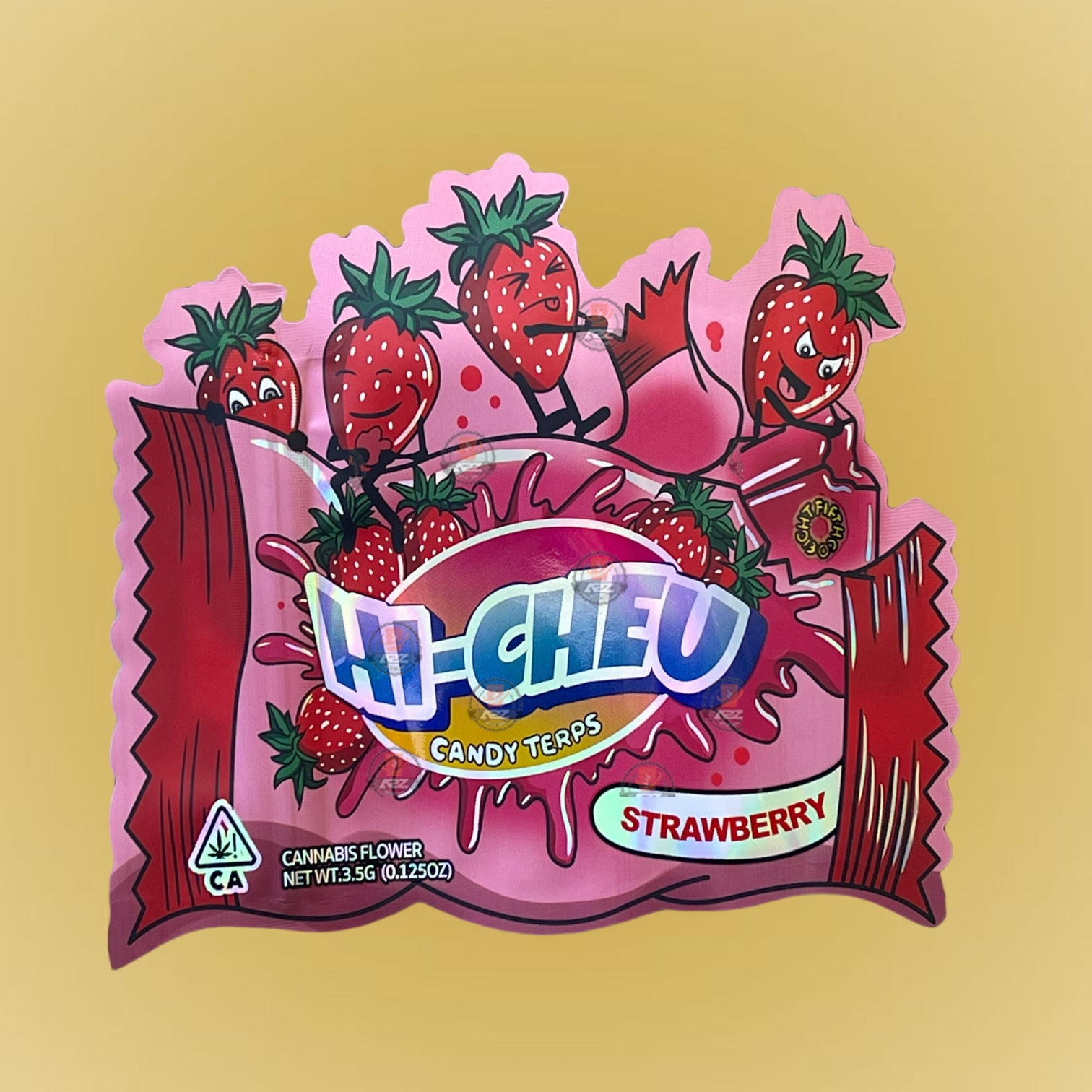 Hi Cheu Strawberry Candy Terps 3.5G Mylar Bag Cut Out-Holographic ...