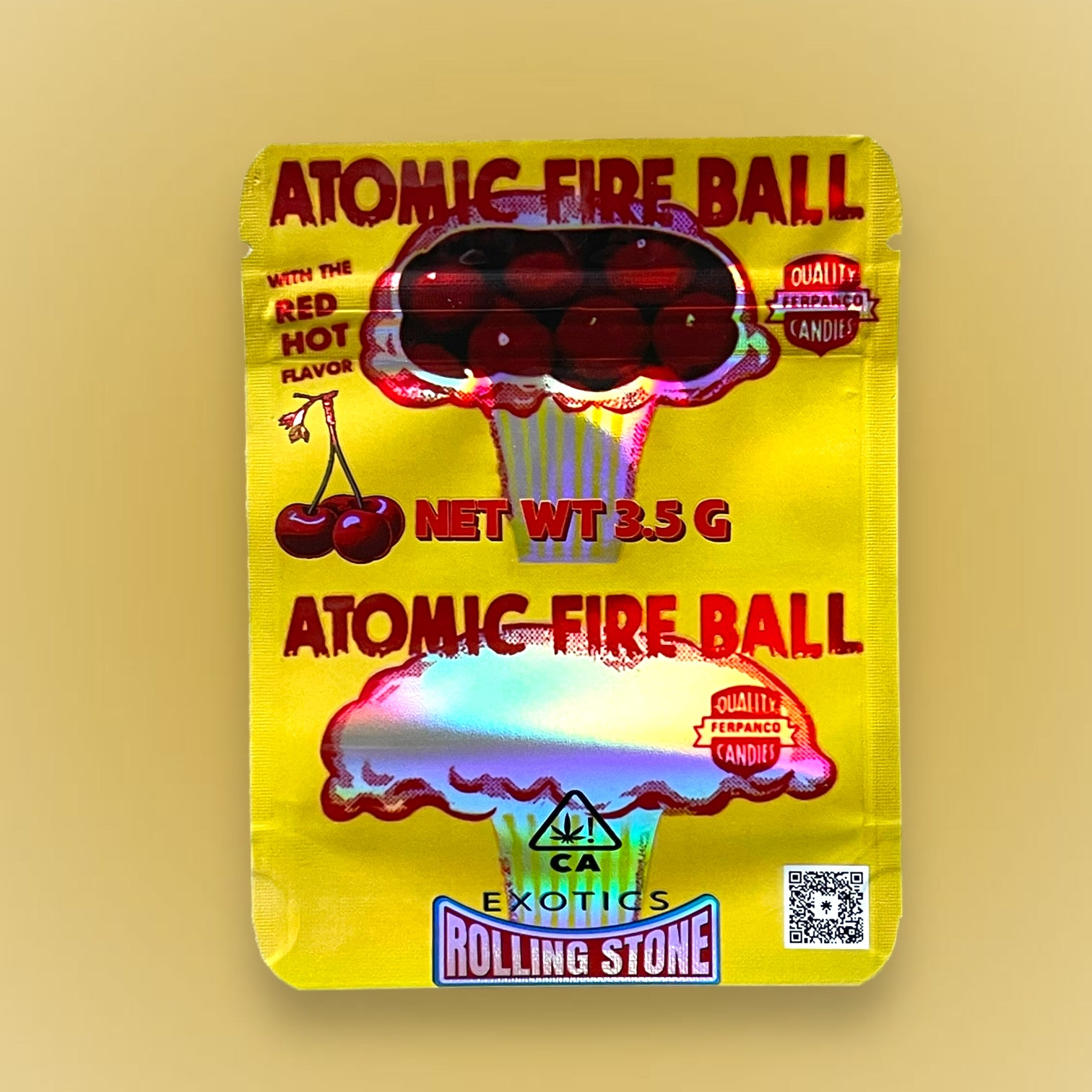 Atomic Fire Ball 3.5g Mylar Bags Holographic- Rolling Stone -Packaging ...