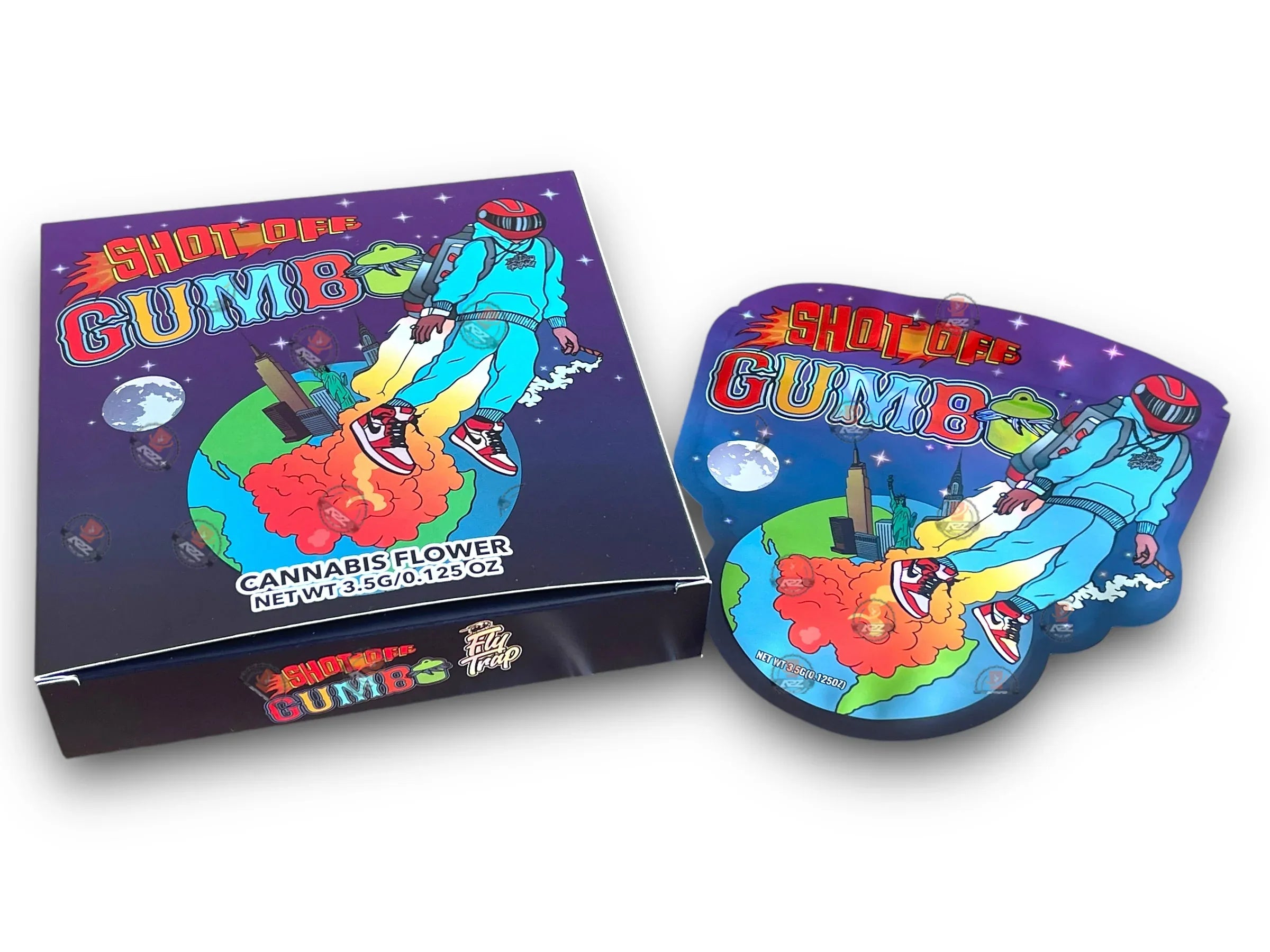 Gumbo Shot OFF Mylar Bags with Boxes 3.5g Box Packaging Holographic ...