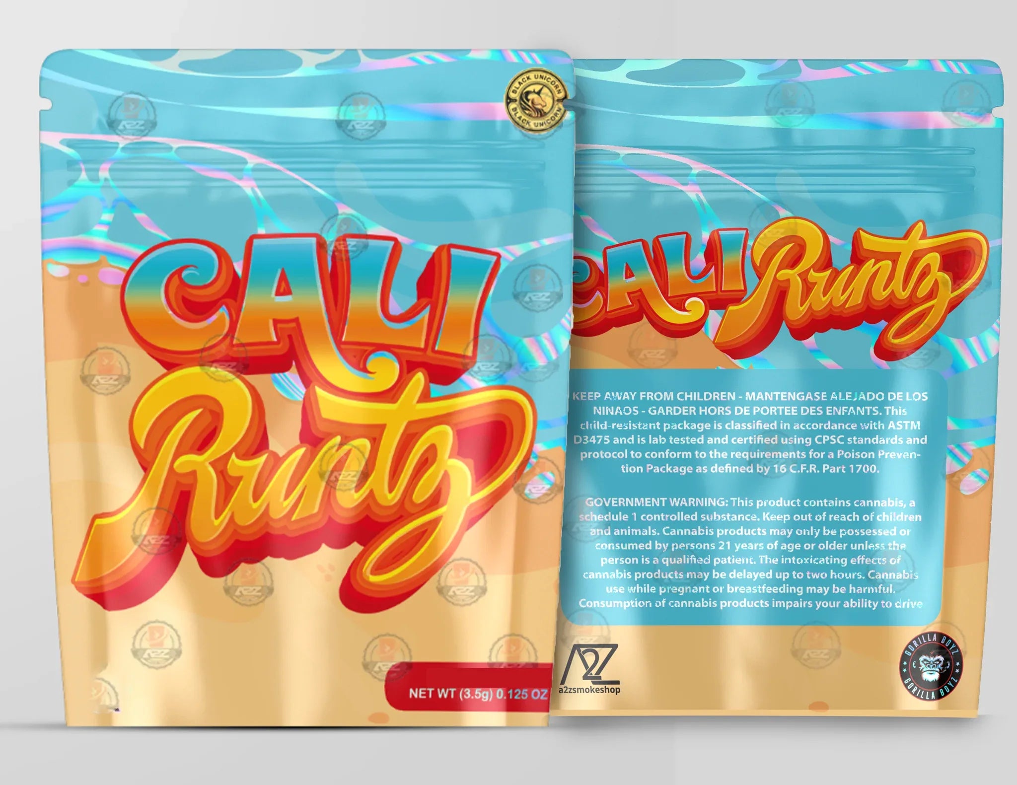 Cali Runtz Holographic Mylar bag 3.5g - Black Unicorn - Packaging only ...