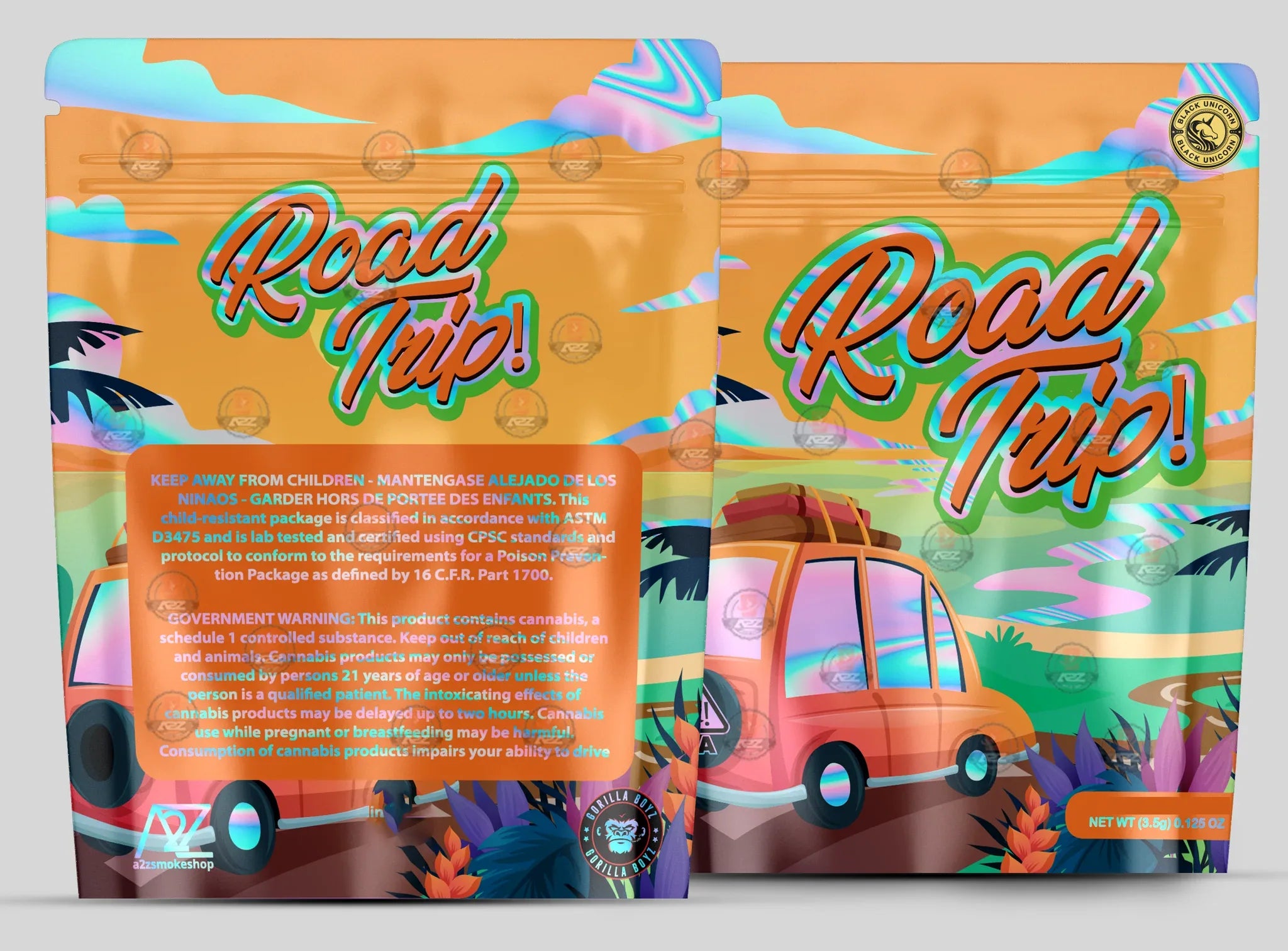 Road Trip Holographic Mylar bag 3.5g - Black Unicorn - Packaging only ...